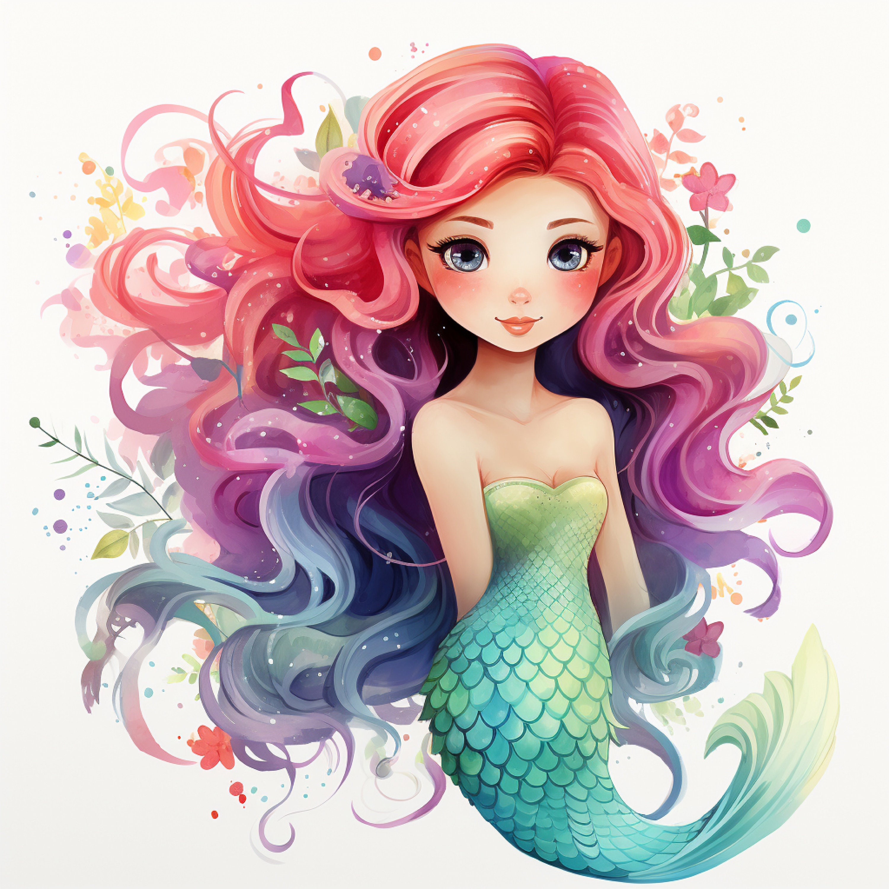 Clipart Cute Mermaid Watercolor 3 JPEG - Etsy