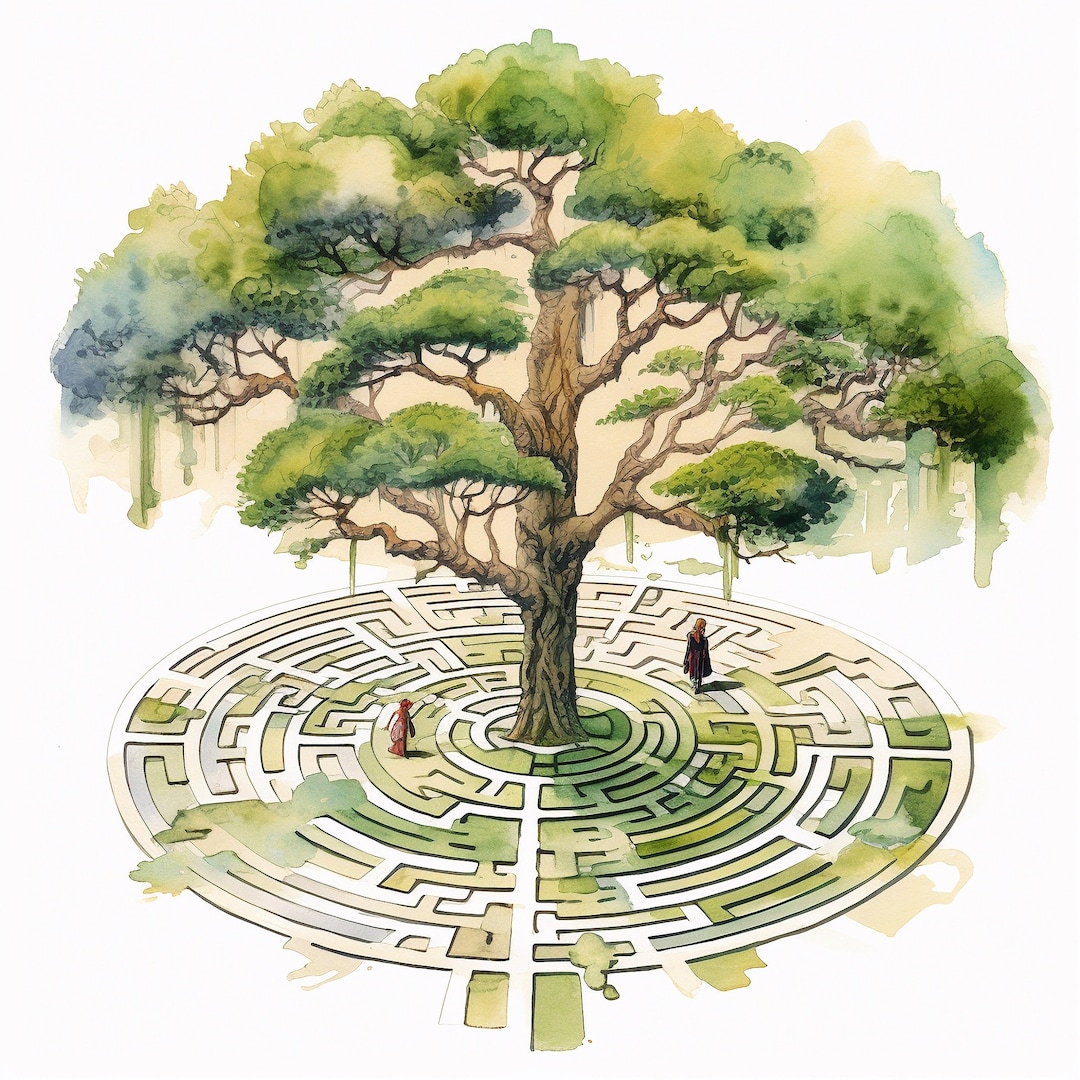Clipart Labyrinth, Tree, Green, Puzzle, Watercolor, Hi-res JPEG - Etsy