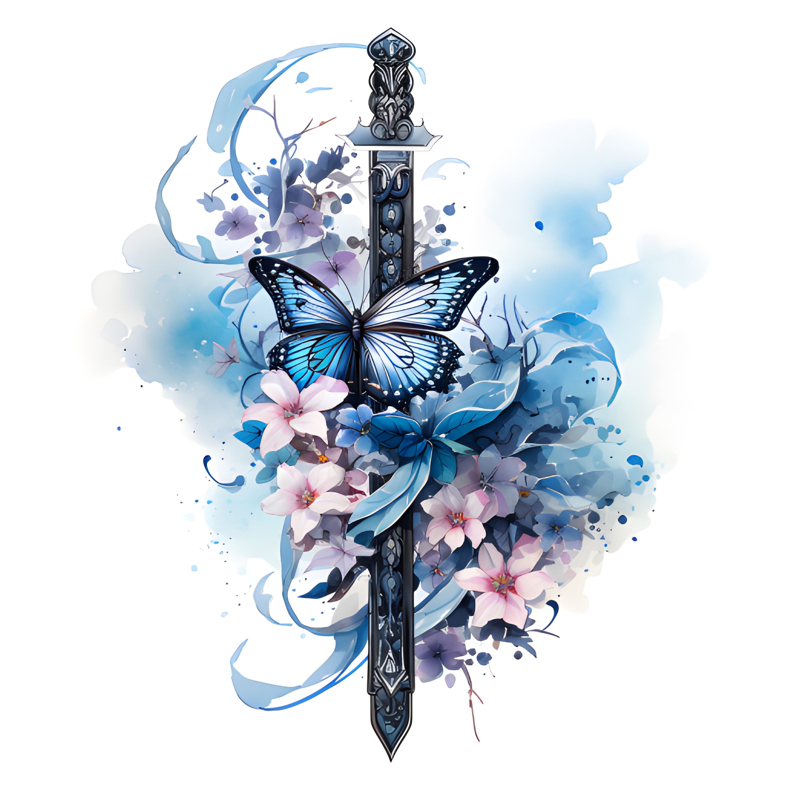 Clipart Sword, Butterfly and Flowers, Watercolor, 3 Hi-res JPEG - Etsy