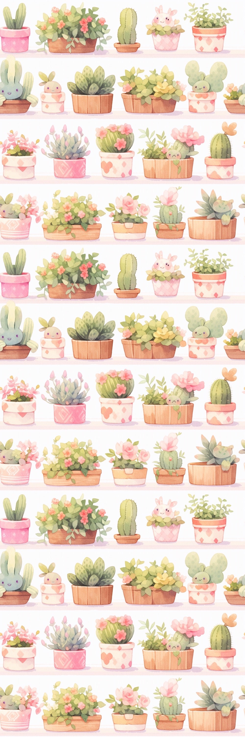 Seamless Pattern, Cute Cactus, on Shelf, Pastel, Watercolor - Etsy