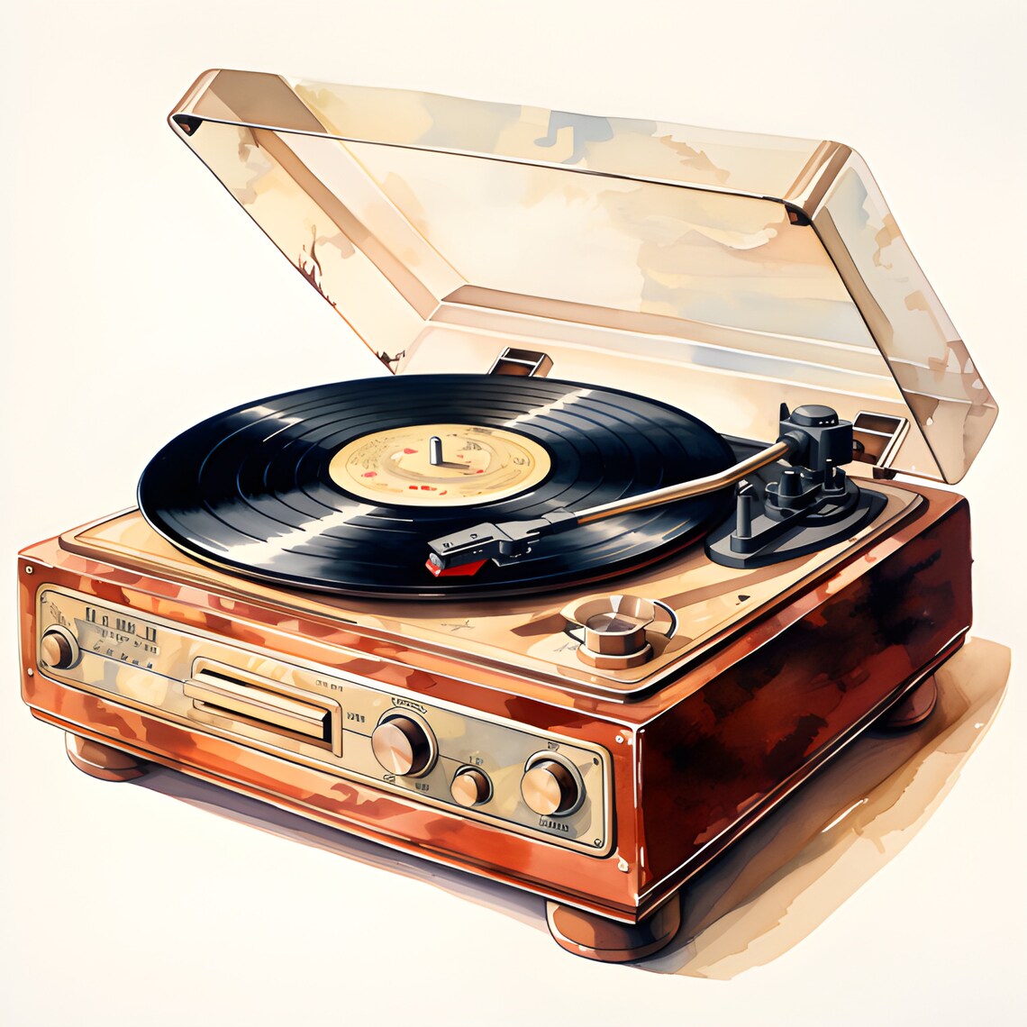 Clipart Old Vinyl Player, Vintage, Flowers, Watercolor, 3 Hi-res JPEG ...
