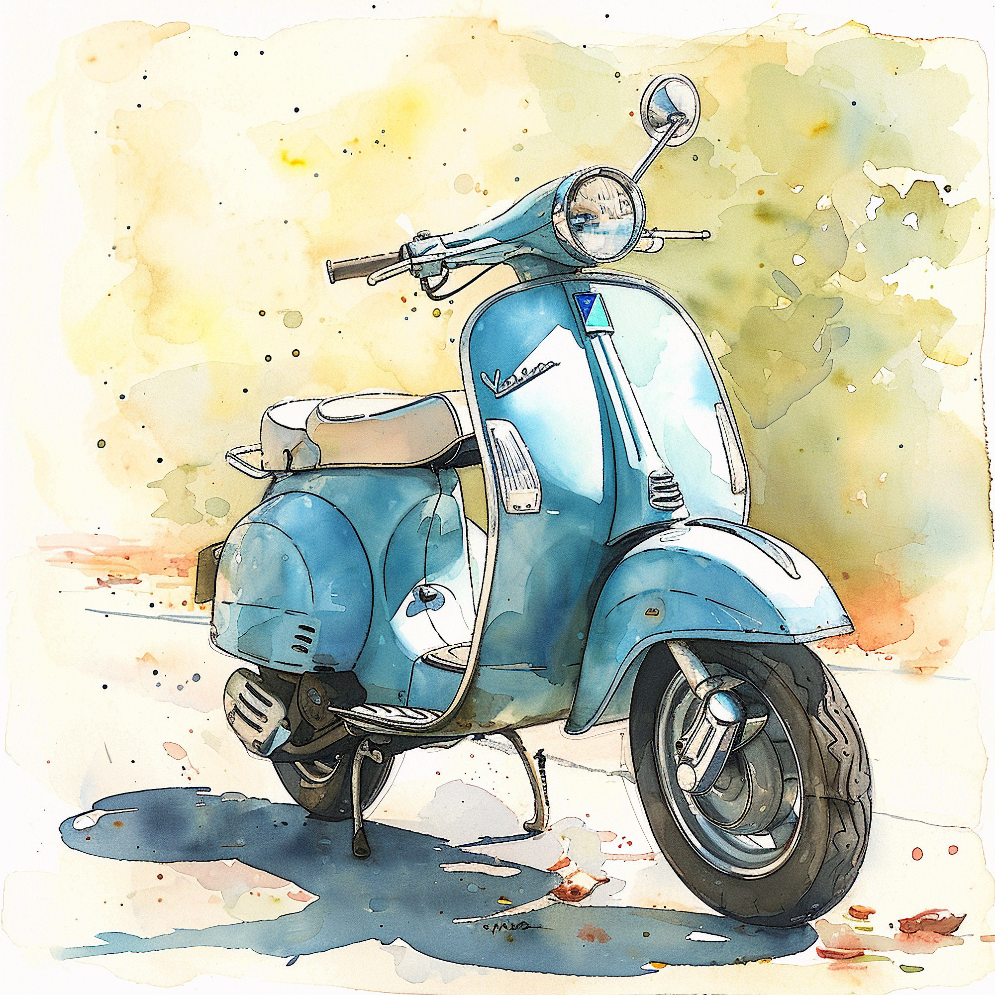 Clipart, Picture, Vespa, Old, Vintage, Watercolor, Hi-res JPEG - Etsy