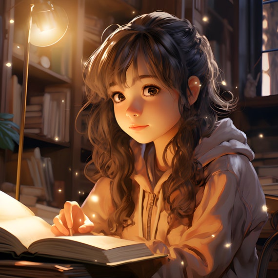 Anime Girl Reading A Book Drawing