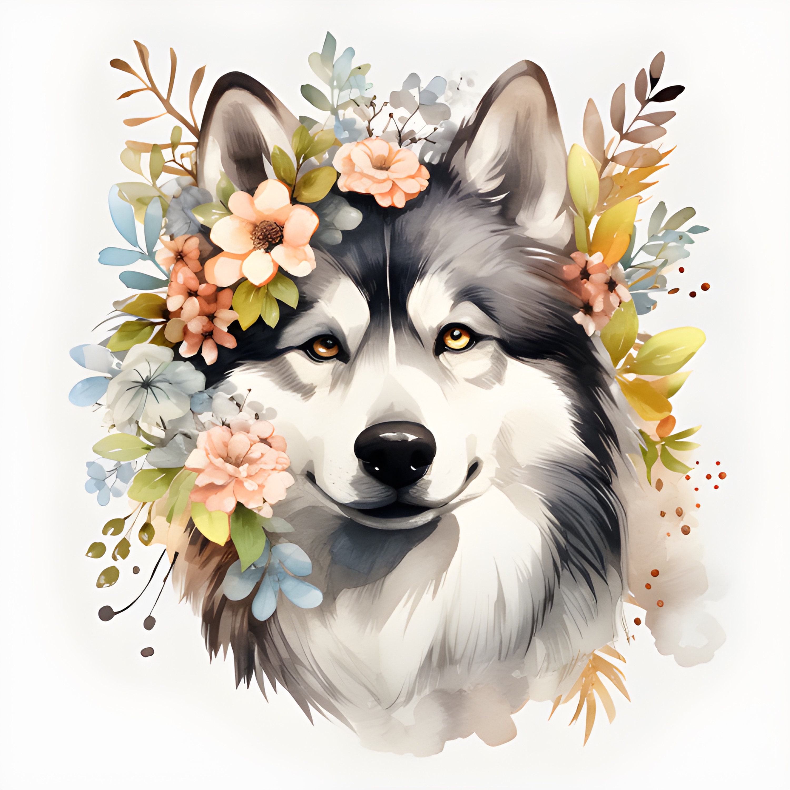 Clipart Siberian Husky Flowers 3 Hi-res JPEG - Etsy