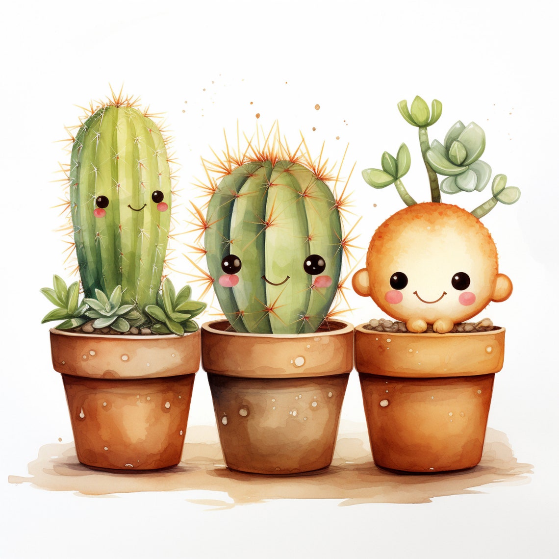 Clipart Cute Cactus Watercolor 3 JPEG - Etsy