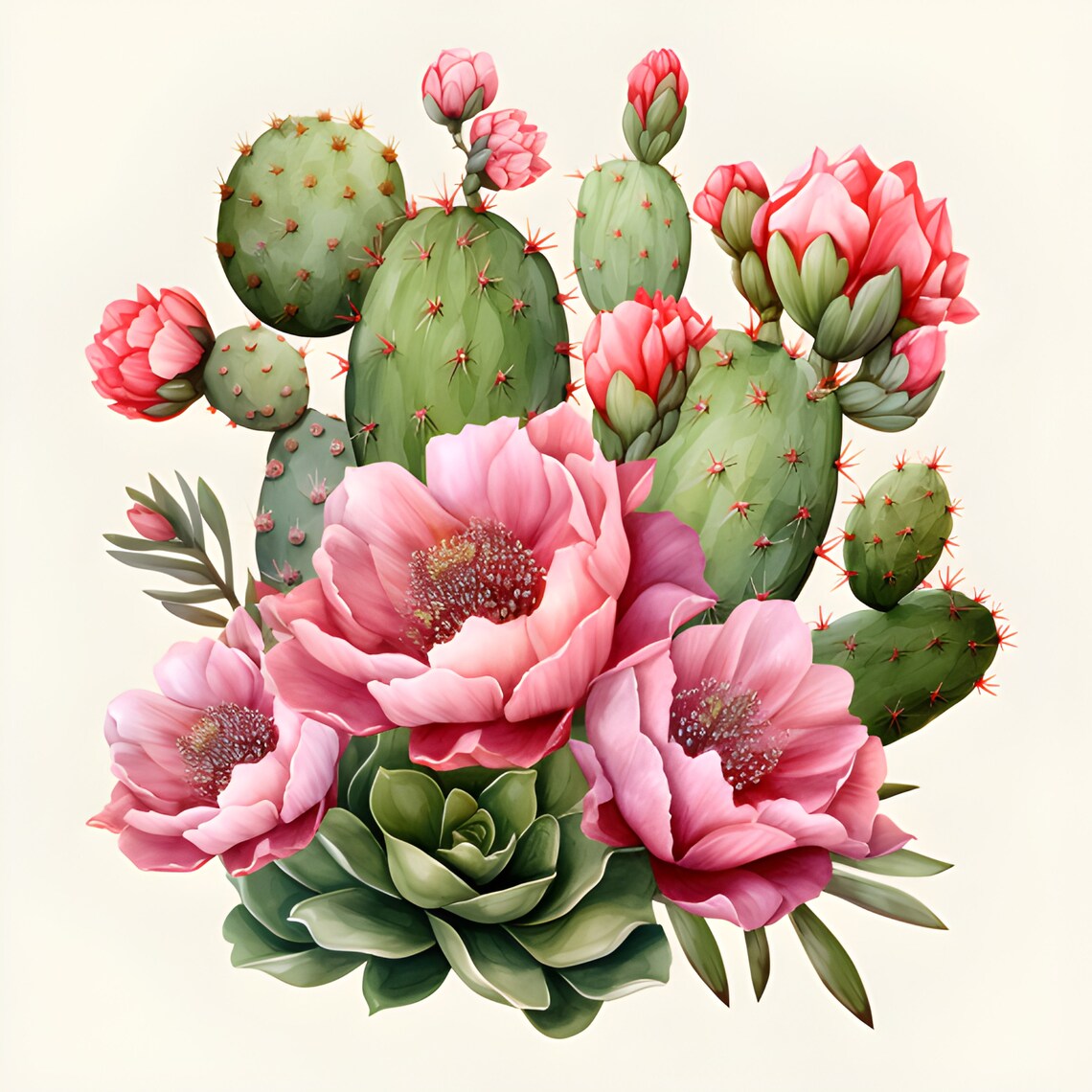 Clipart Beautiful Cactus Flowers, Watercolor, 3 Hi-res JPEG - Etsy
