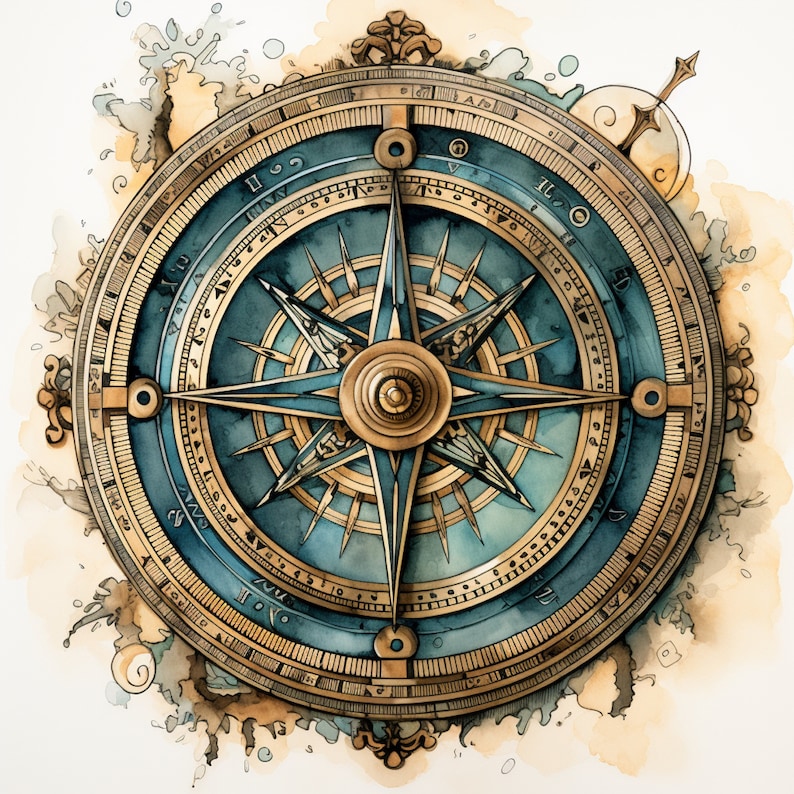 Clipart Old Compass Watercolor 3 JPEG - Etsy