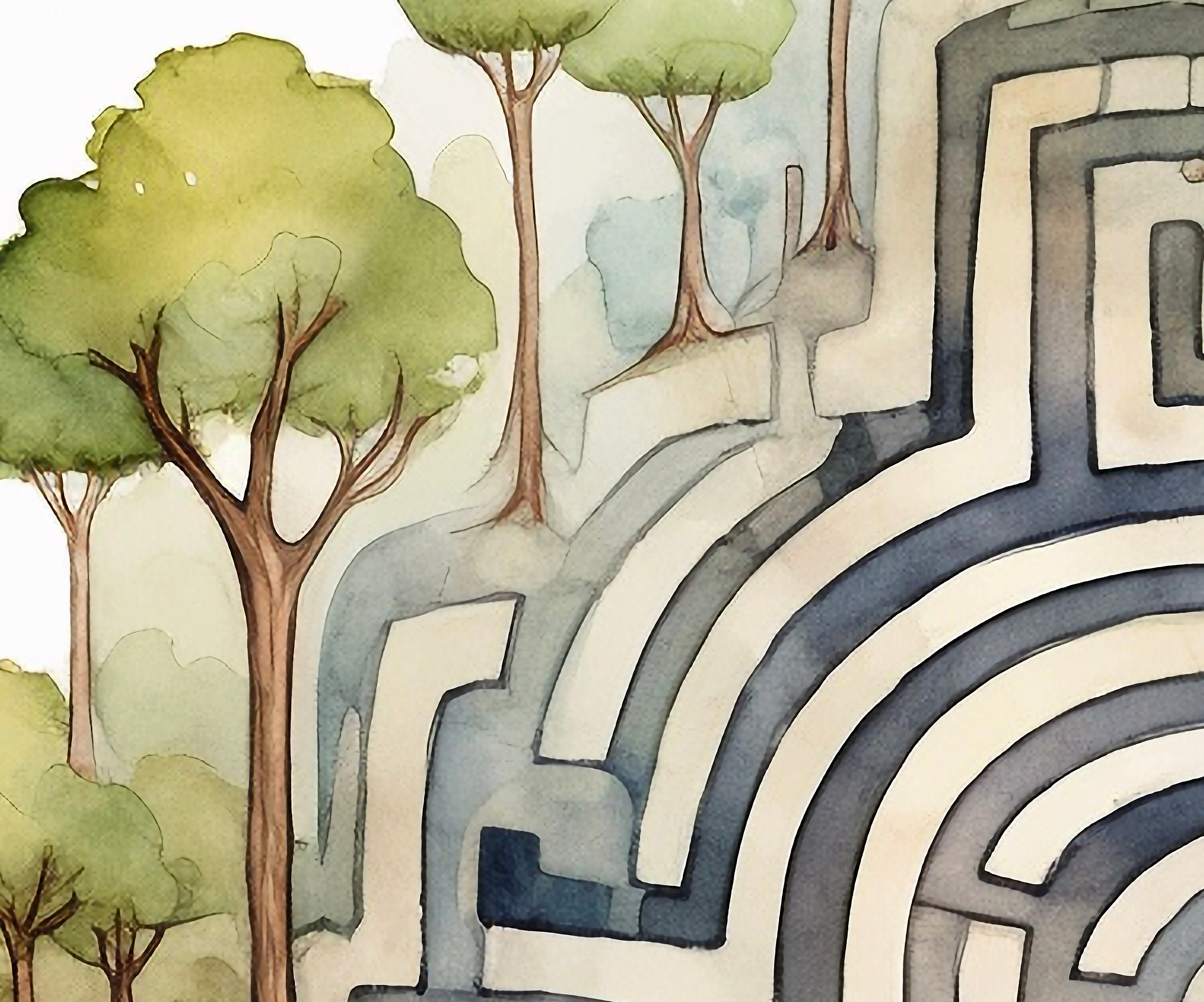 Clipart Girl, Labyrinth, Trees, Puzzle, Watercolor, Hi-res JPEG - Etsy