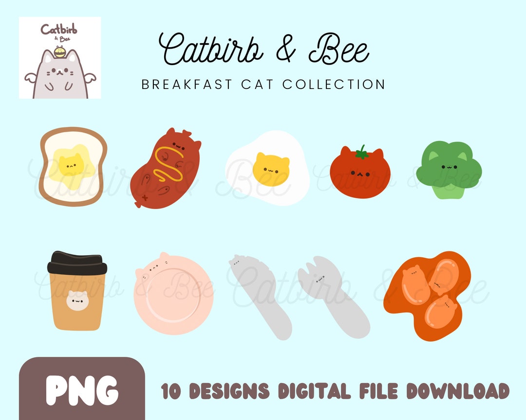 Catbirb & Bee Breakfast Cat Collection PNG Digital Art Instant Download ...