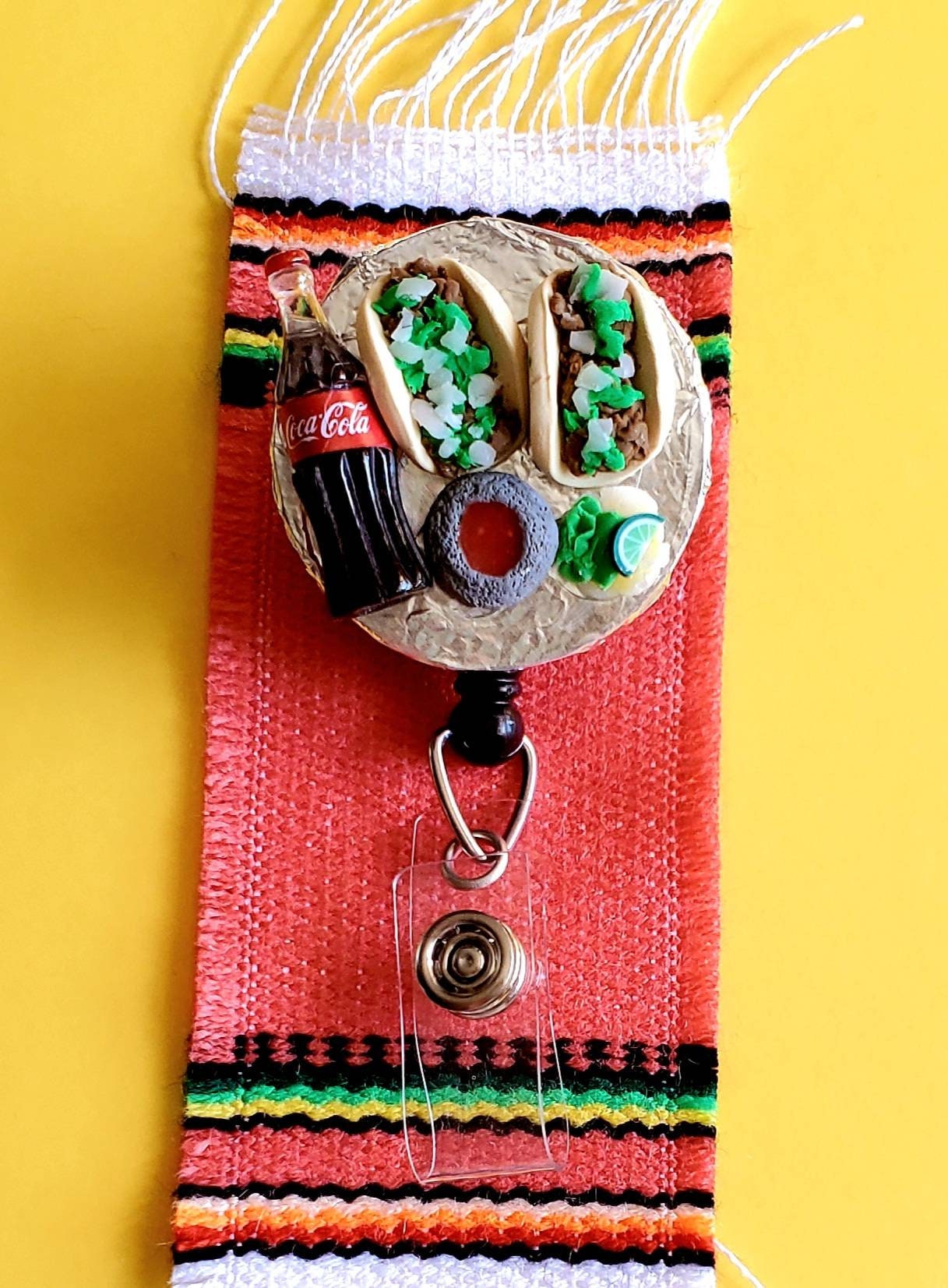 Taco Badge Reel Mexican Food Tacos De Bistec Retractable With Mini Coca ...