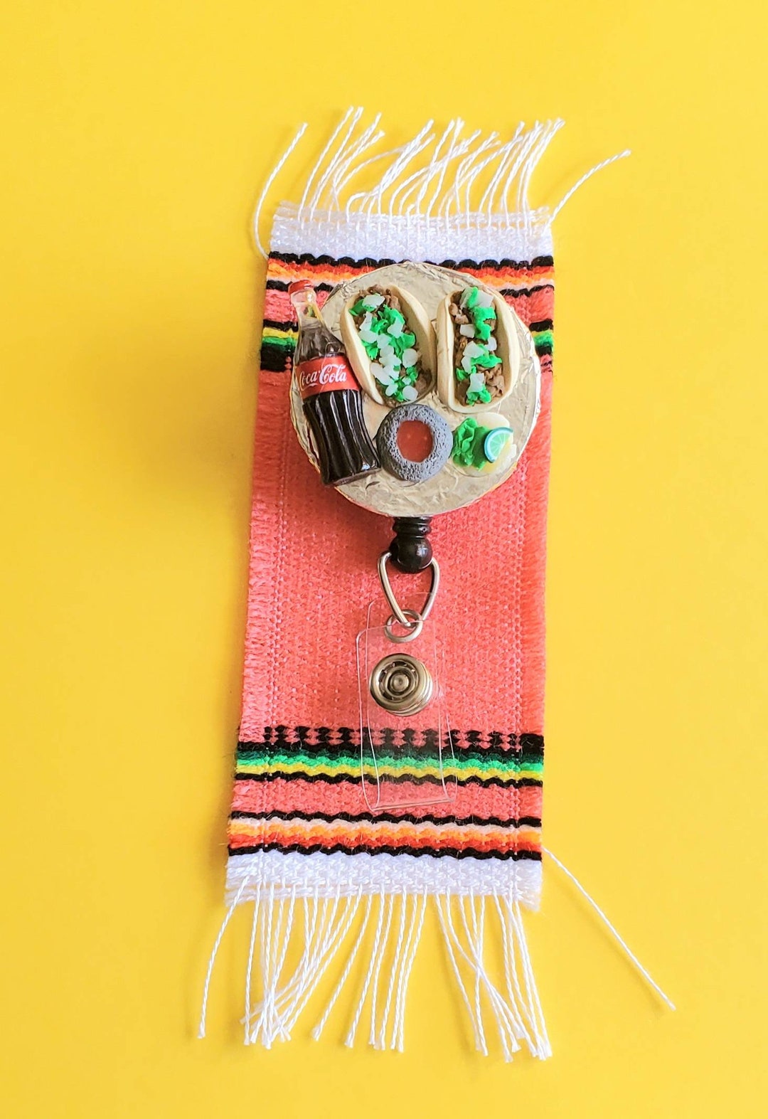 Taco Badge Reel Mexican Food Tacos De Bistec Retractable With Mini Coca ...