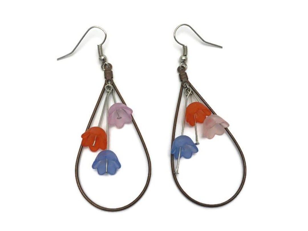 Teardrop Hoop Flower Kinetic Fidget Earrings / Dangle Stim Toy Earrings ...