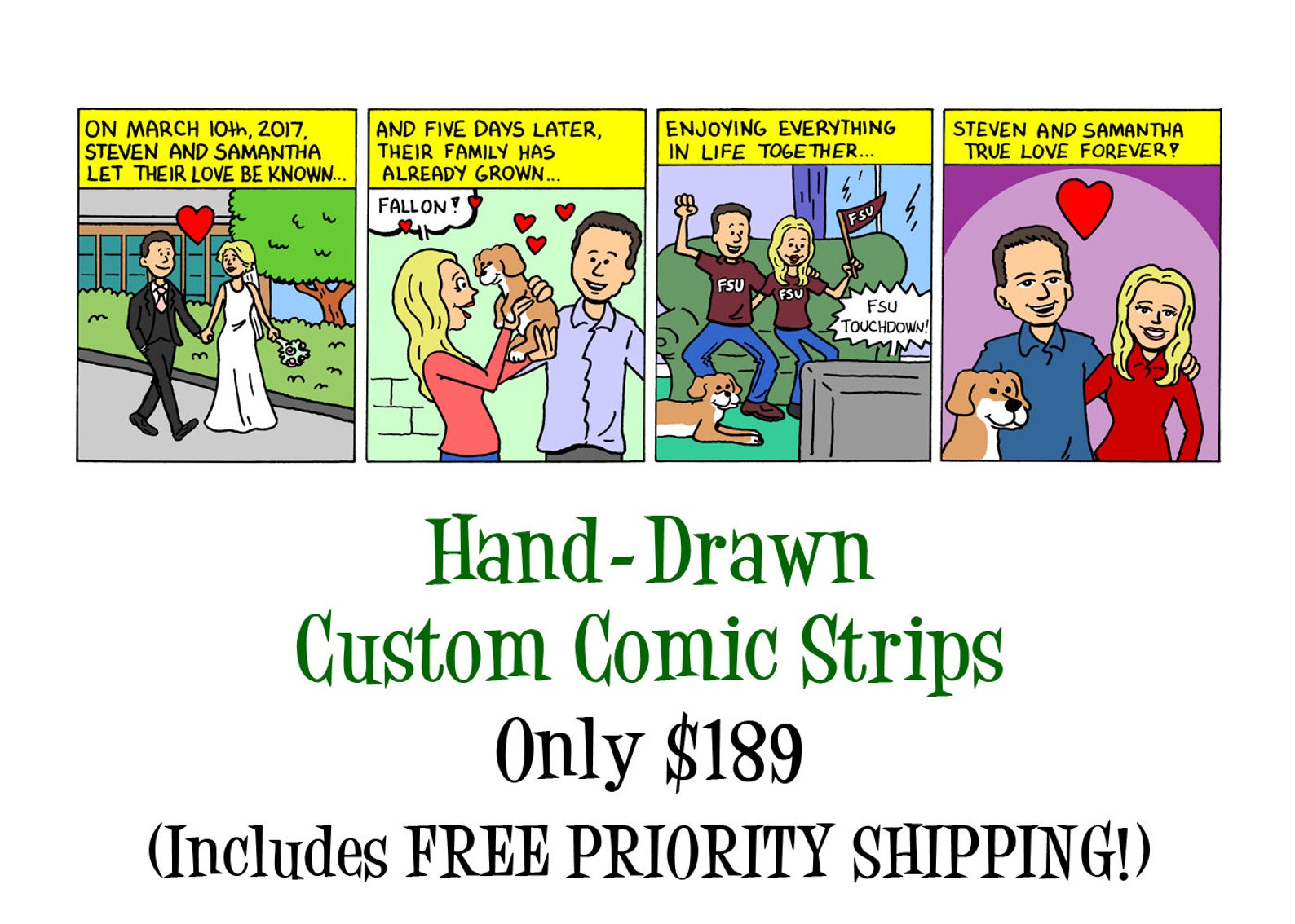 CUSTOM Color Comic Strip Made to Order | Etsy