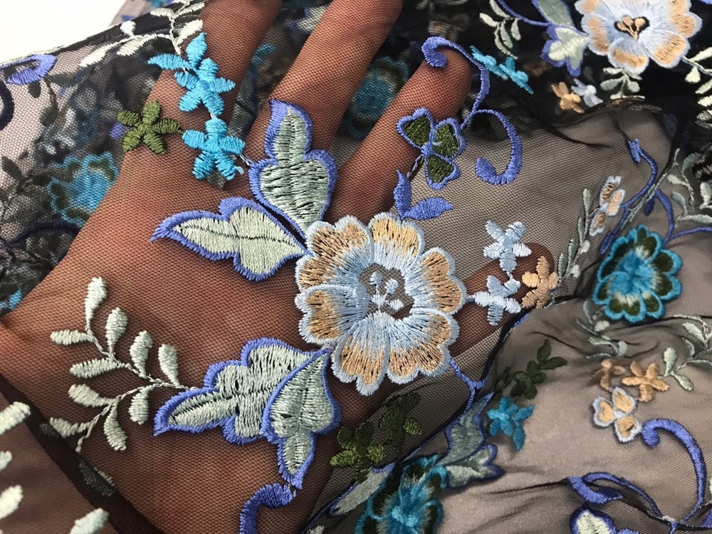 Tejido de tule negro con detalles. Tejido de tul floral/encaje | Etsy
