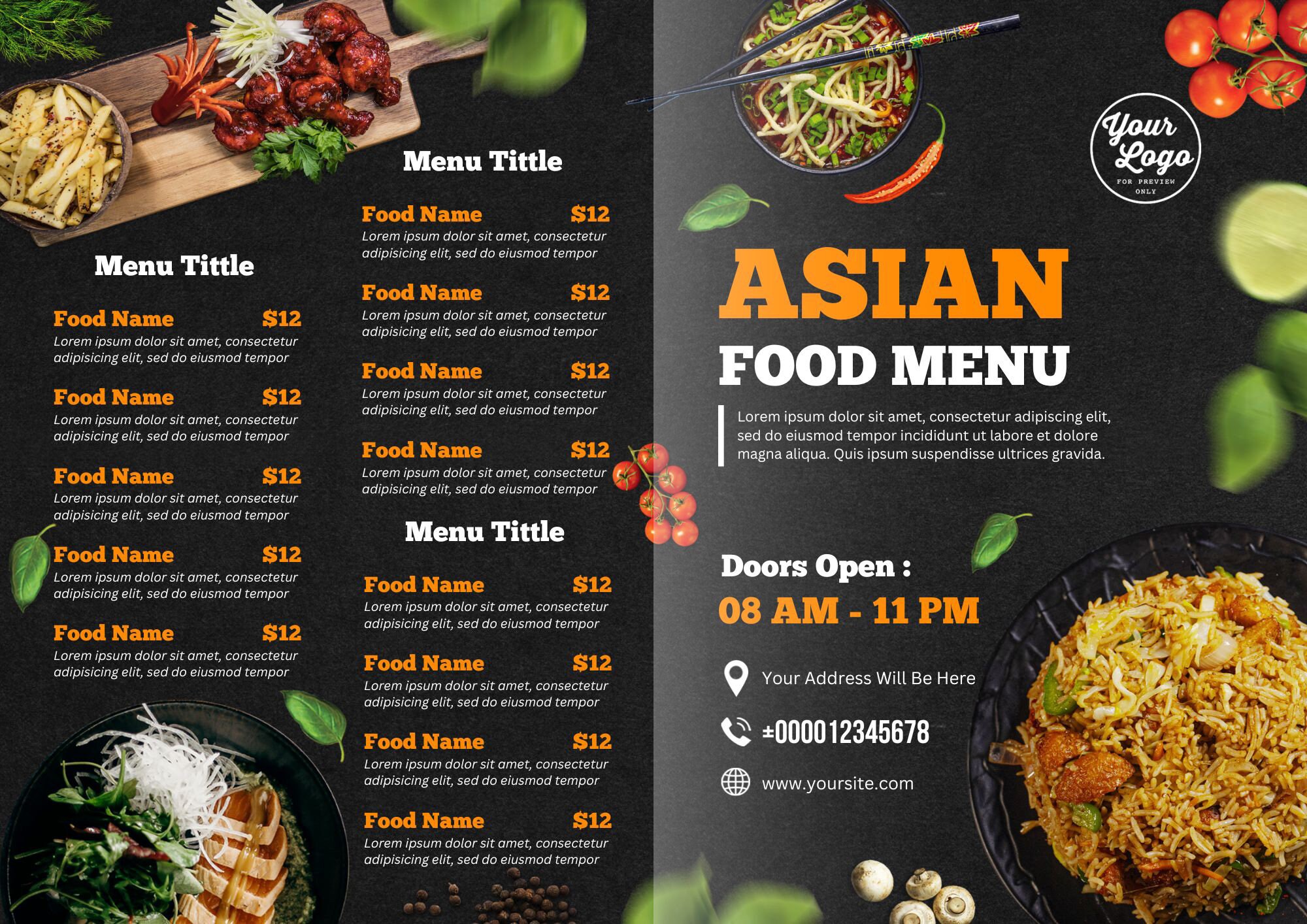 Asian Culinary Delight: Trifold, Bifold, Flyer Menu Designs Bundle ...