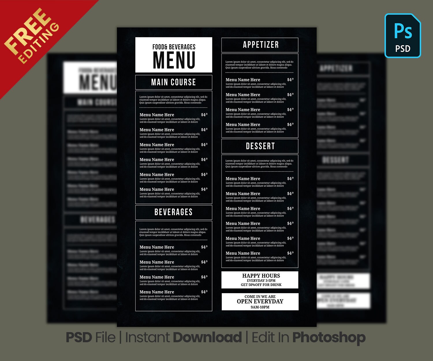 Stationery Fully Editable Food and Beverages Menu Template Food ...