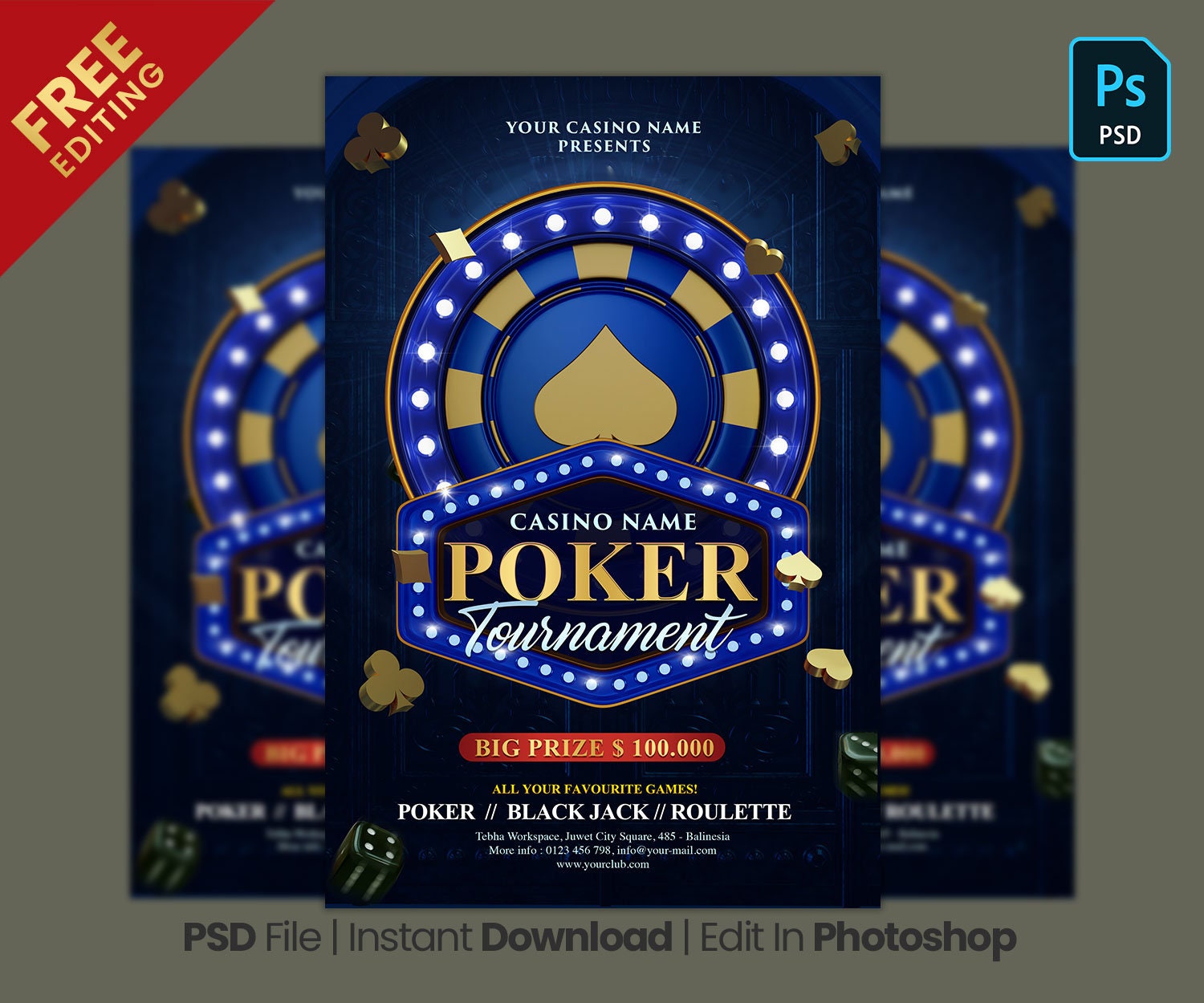 Fully Editable Poker Tournament Flyer Template, Poker Casino Invitation ...