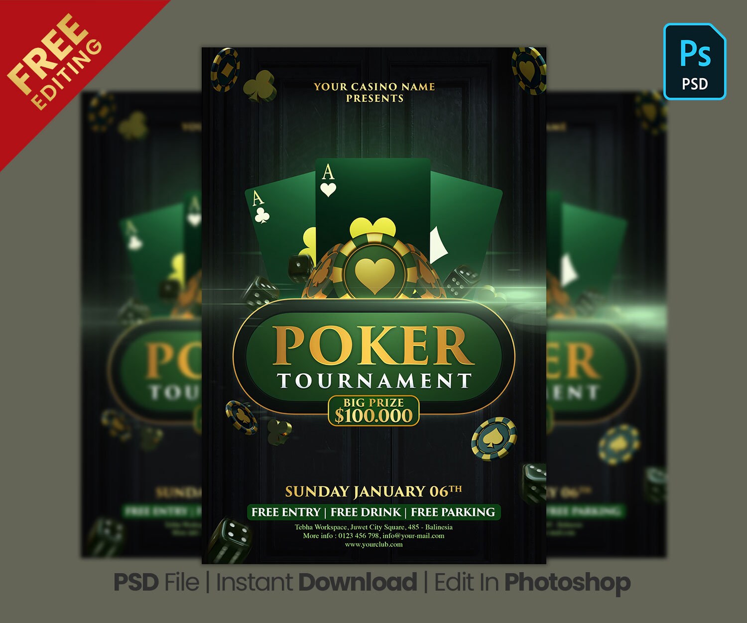 Poker Tournament Flyer Template, Poker Casino Invitation, Poker Flyer ...