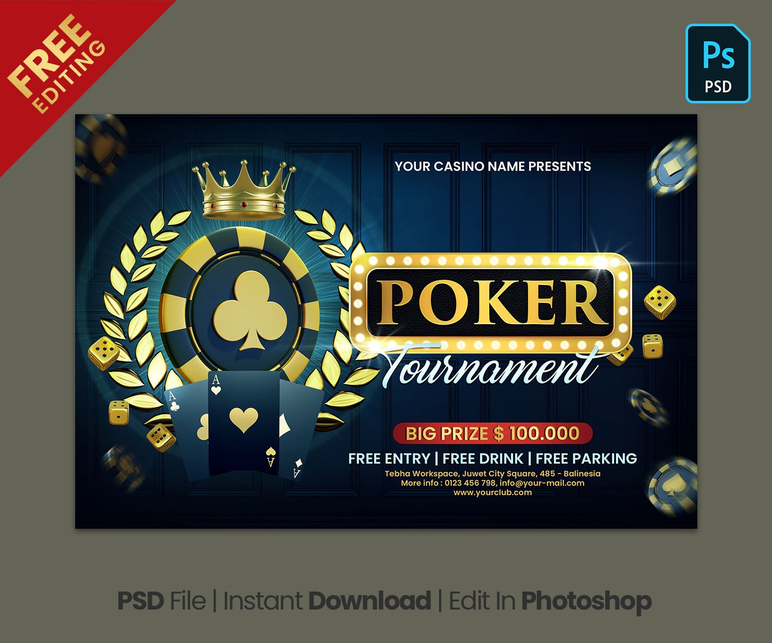 Fully Editable Poker Tournament Flyer Template, Poker Casino Invitation ...
