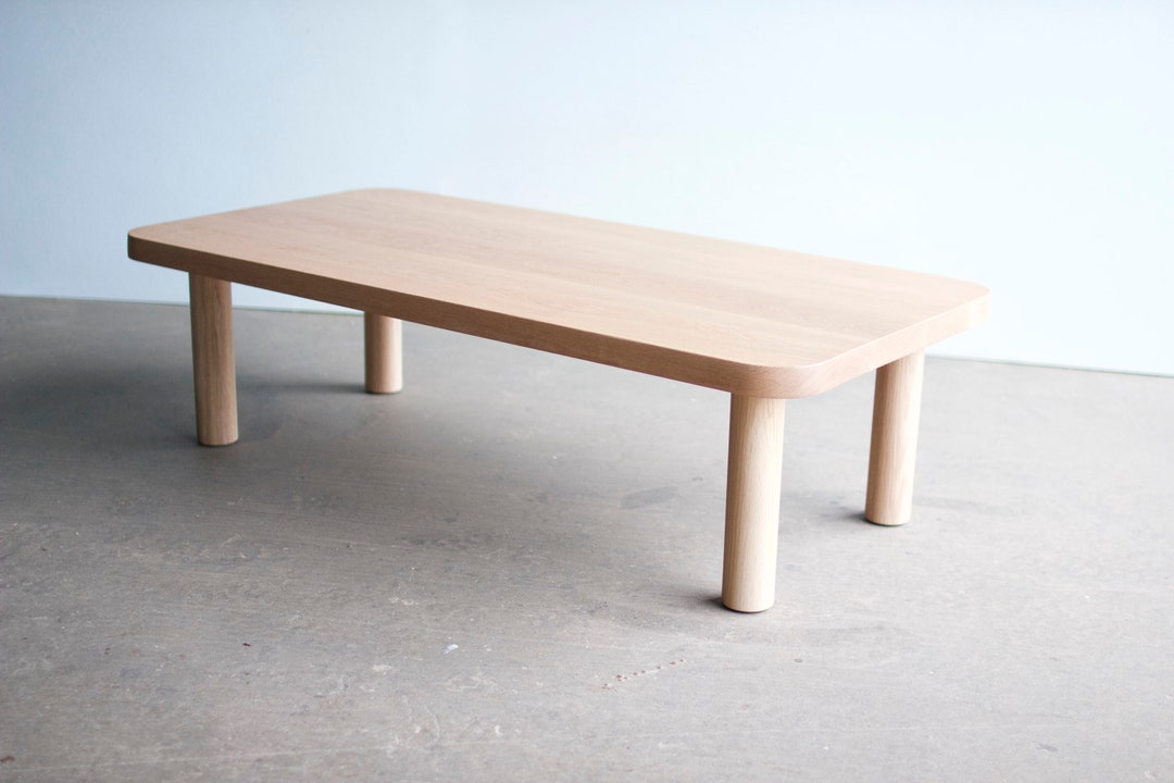 Rounded Plank Coffee Table - White Oak, Hand-turned Legs, Minimal ...
