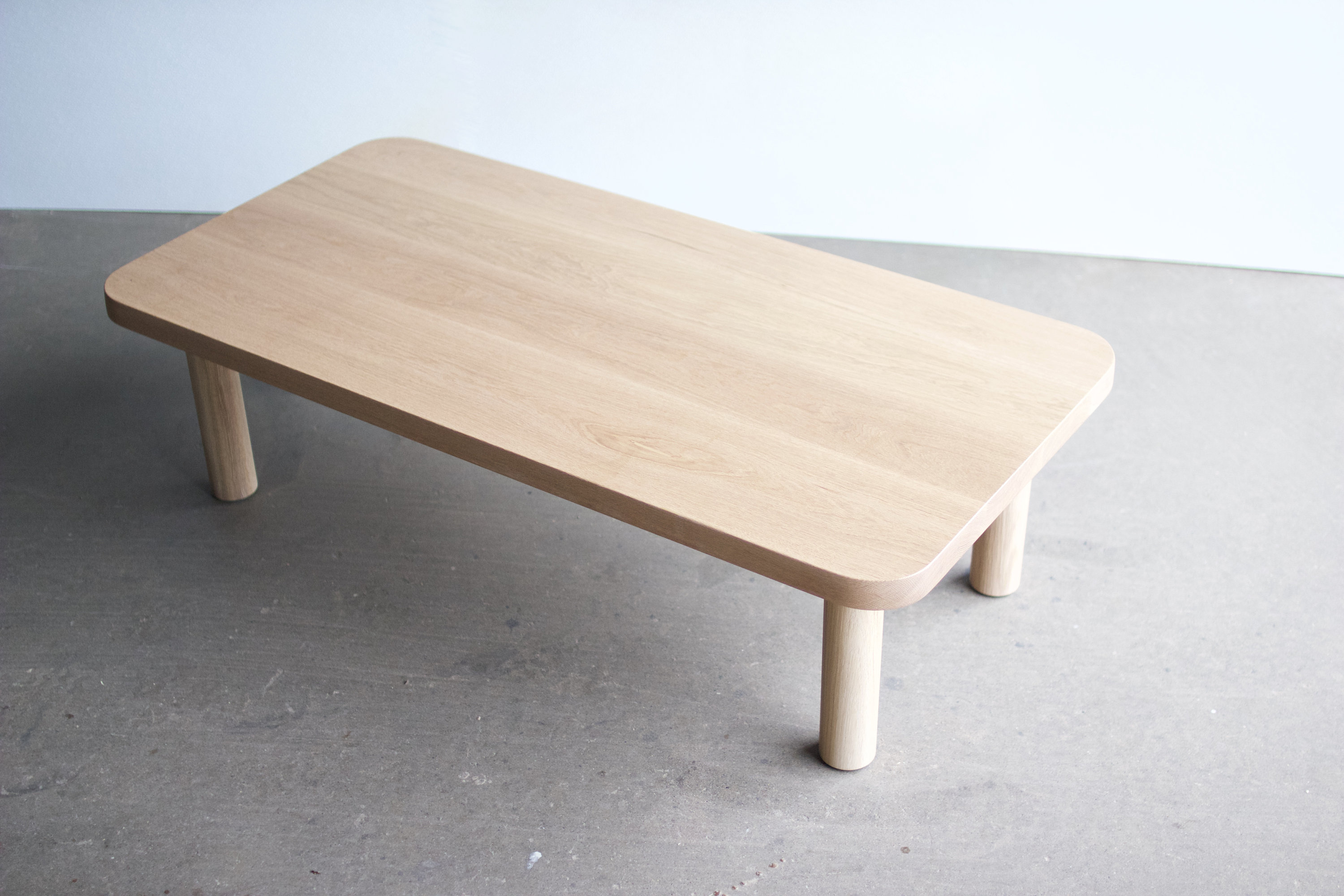Rounded Plank Coffee Table - White Oak, Hand-turned Legs, Minimal ...