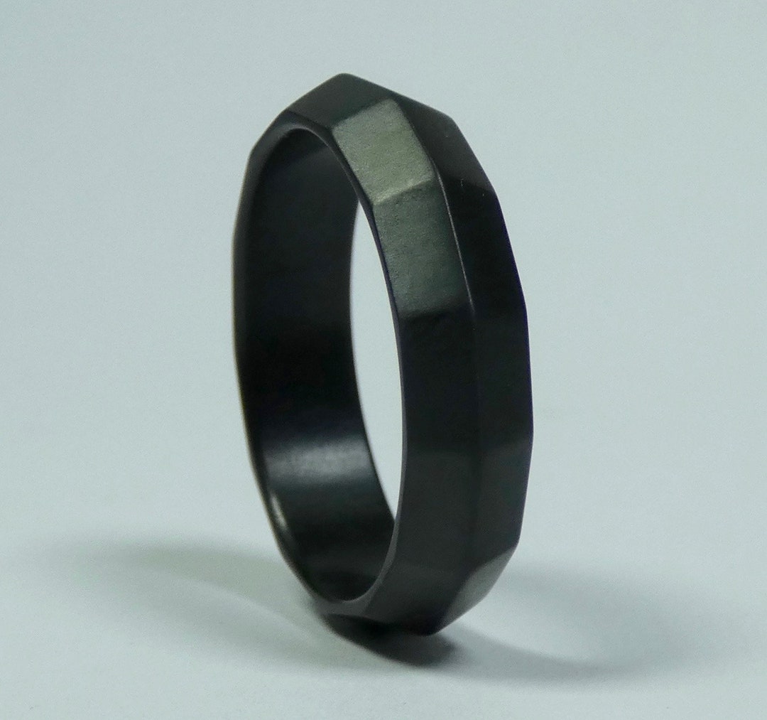 Black Pure Zirconium Hand Crafted Ring 26 Facets. Zirconium Mens ...