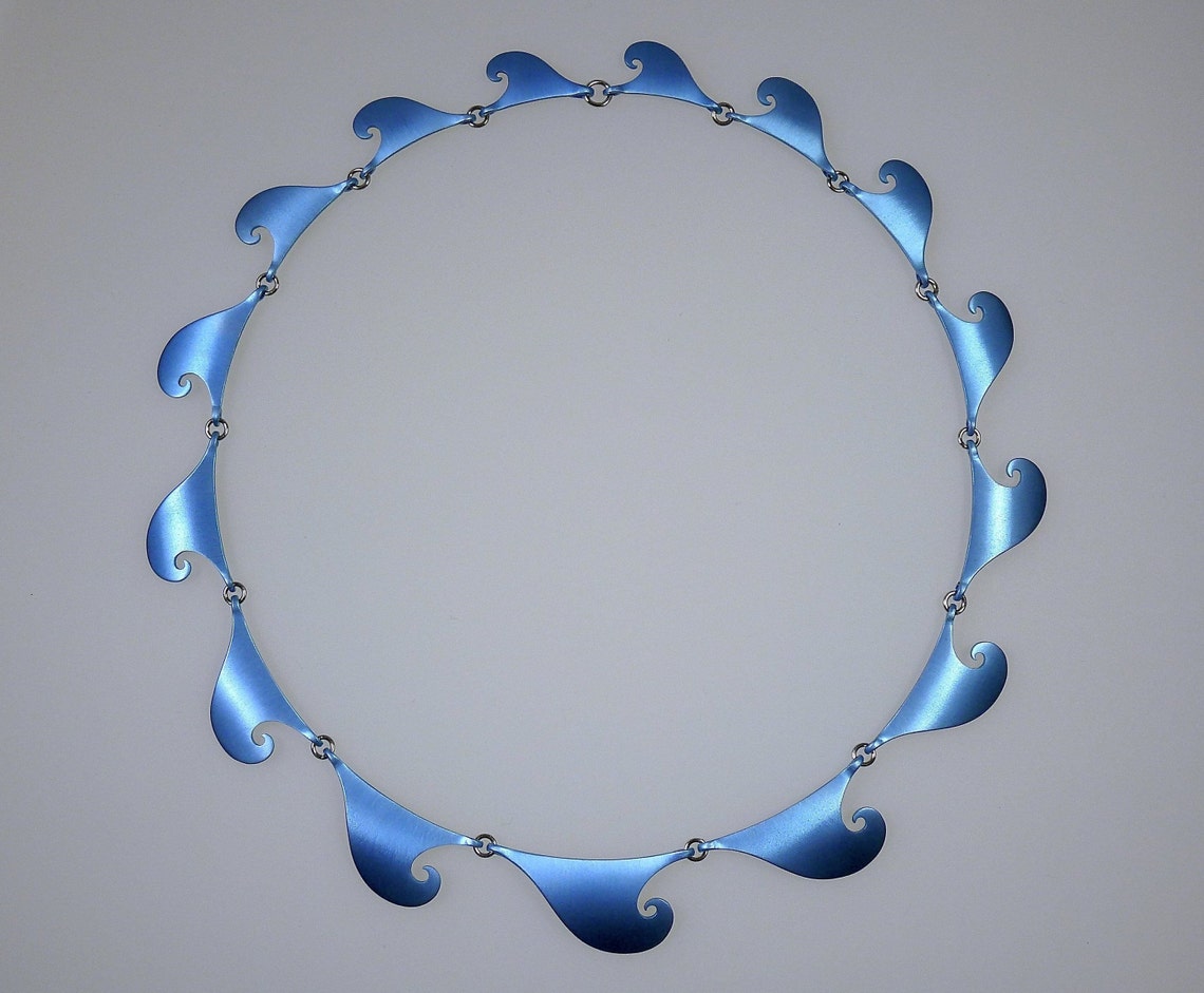 Anodized Titanium and Steel Rings Wave Necklace Invisible Clasp ...