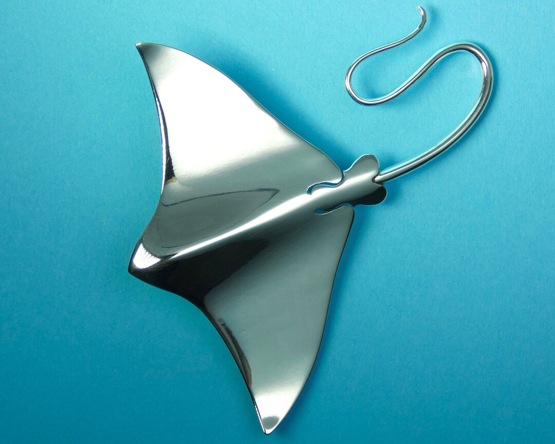 Polished 925 Silver Eagle Ray Brooch. Ray Brooch. Ocean Jewelry. Ray ...