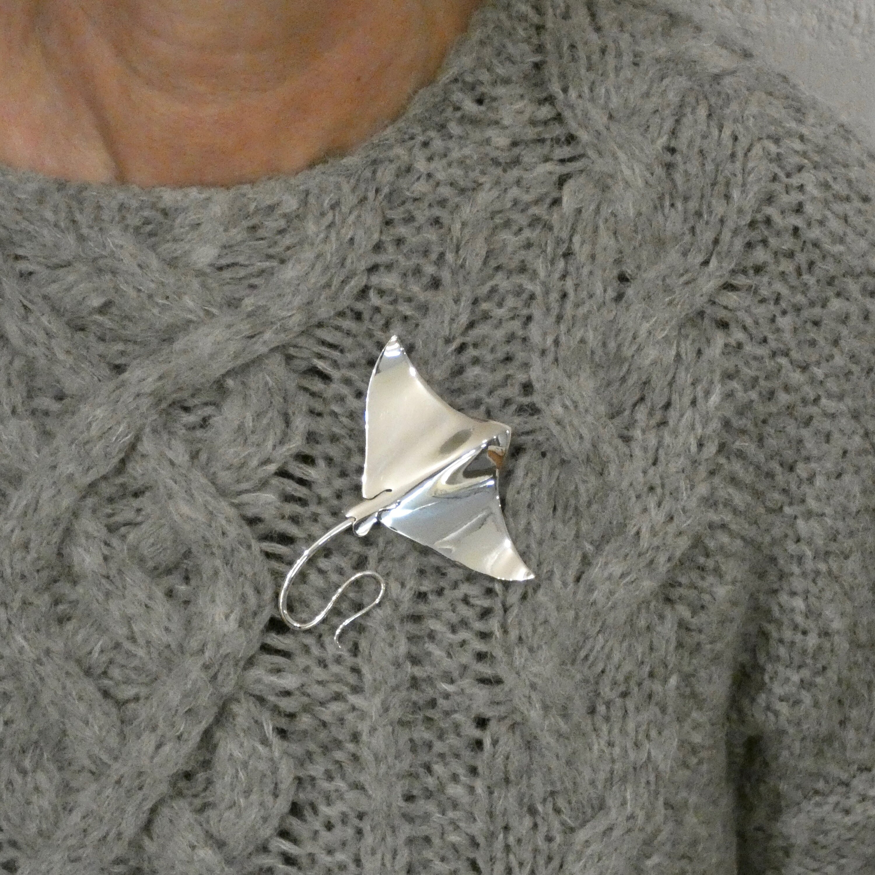 Polished 925 Silver Eagle Ray Brooch. Ray Brooch. Ocean Jewelry. Ray ...