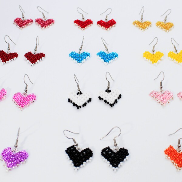 Beaded Heart Earrings - Etsy