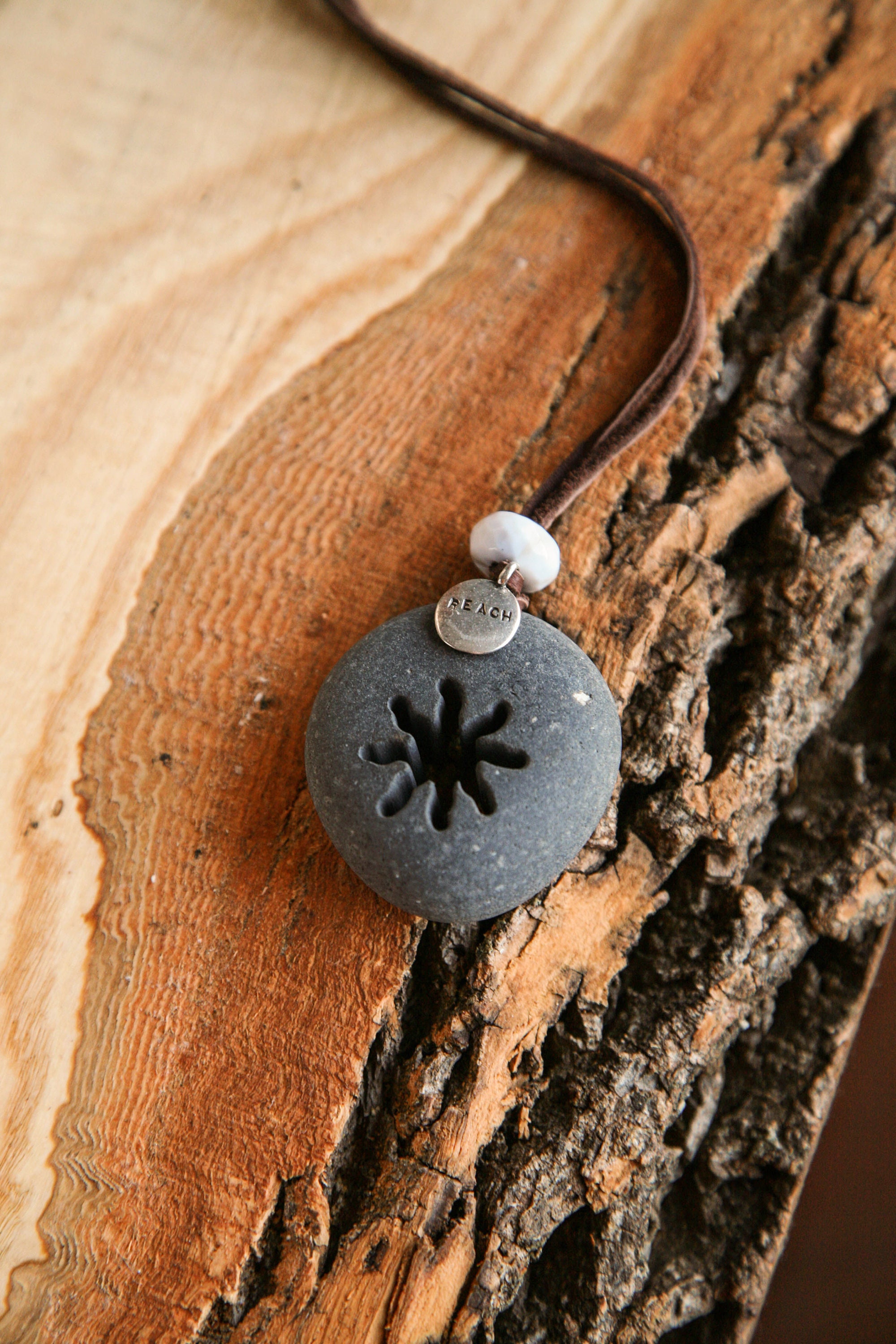 River Rock Necklace // Sun // Beach Pebble Pendant Jewelry // - Etsy