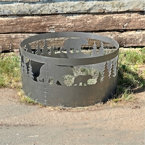 Black Bear Fire Pit Ring, Bear Trees, Steel Fire Pit, Campfire Ring ...