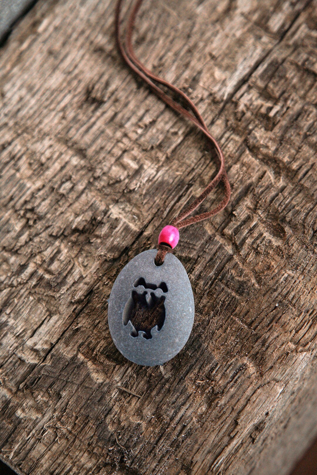 River Rock Necklace // Owl // Beach Stone Jewelry // Carved River Rock ...