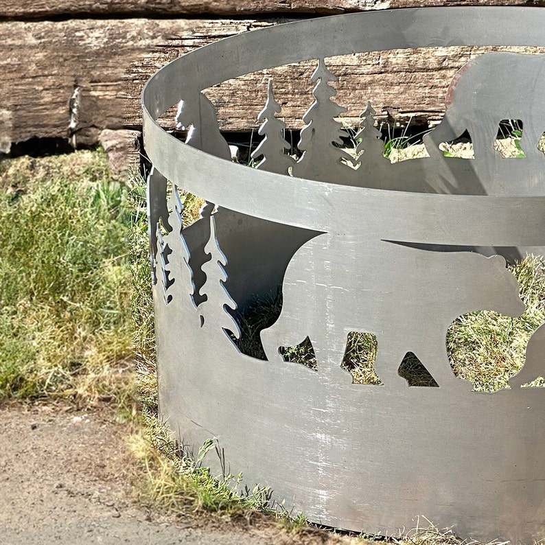 Black Bear Fire Pit Ring, Bear Trees, Steel Fire Pit, Campfire Ring ...