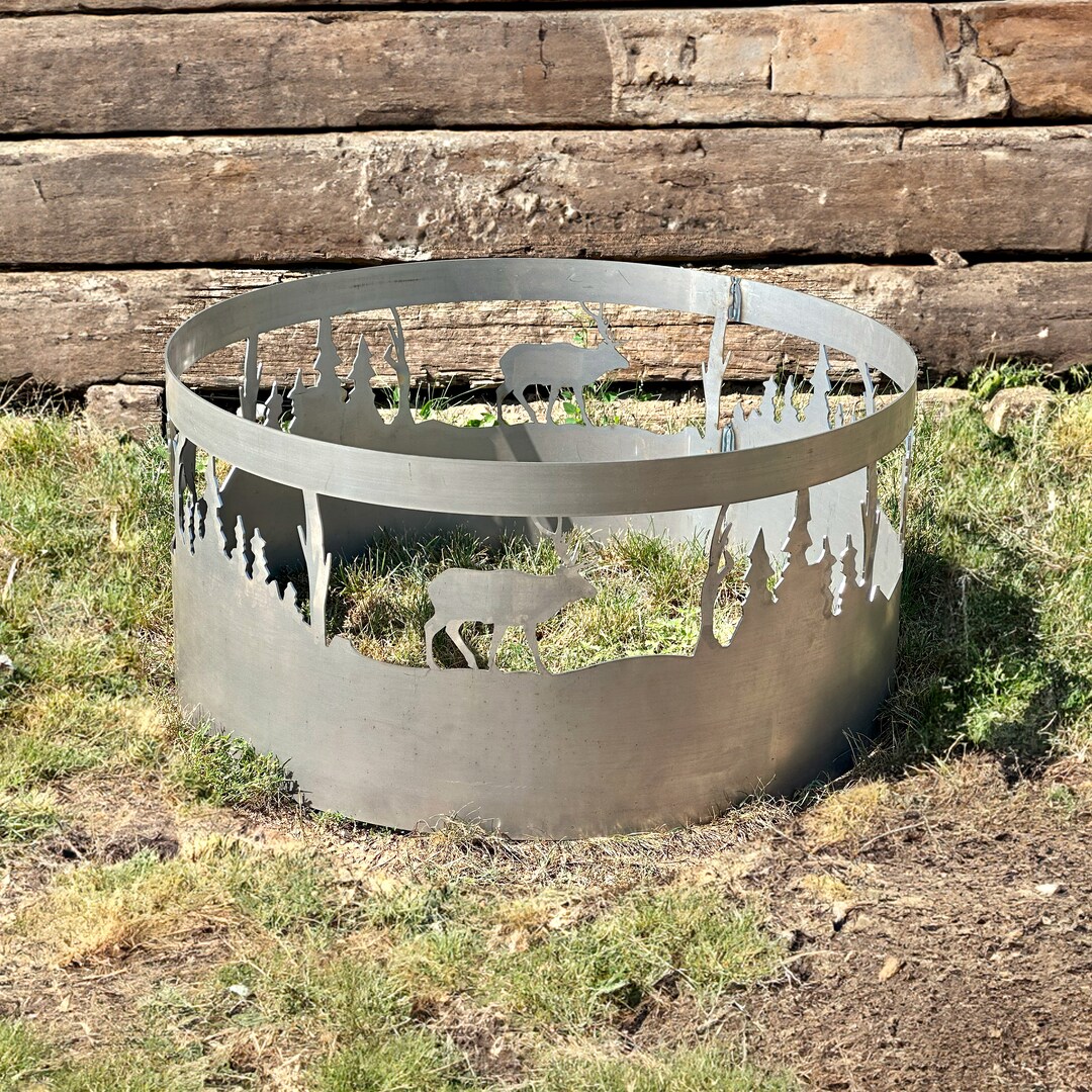 Deer Fire Pit Ring Deer Scene Trees Steel Fire Pit Campfire - Etsy