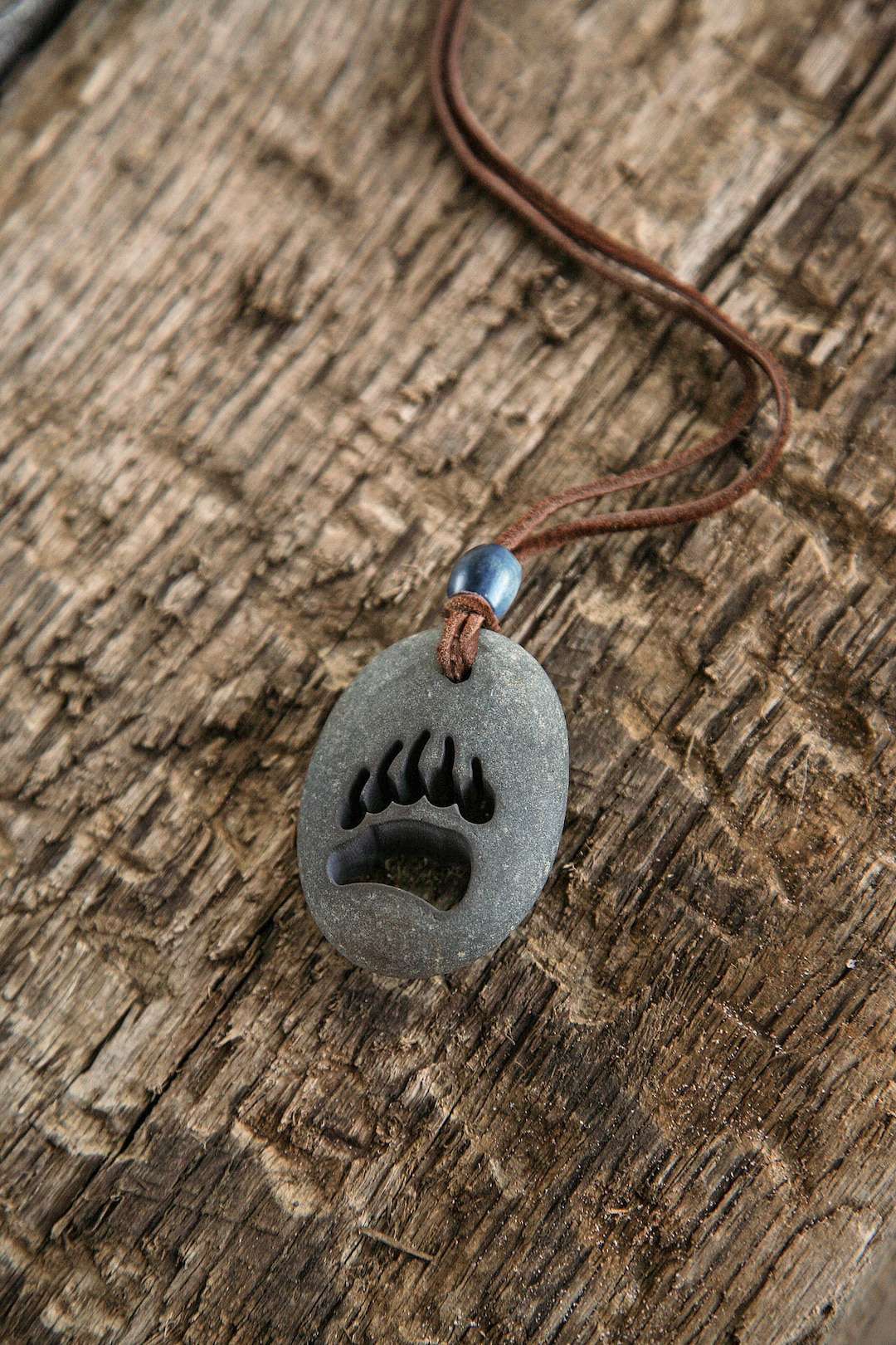 River Rock Necklace // Bear Claw // Beach Stone Jewelry // Carved River ...