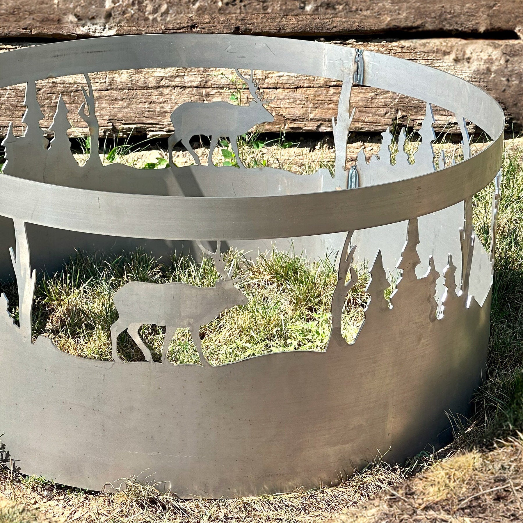 Deer Fire Pit Ring Deer Scene Trees Steel Fire Pit Campfire - Etsy