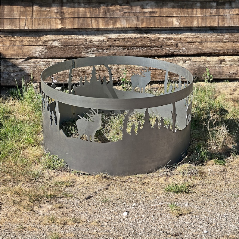 Elk Fire Pit Ring, Elk Scene Trees, Steel Fire Pit, Campfire Ring ...