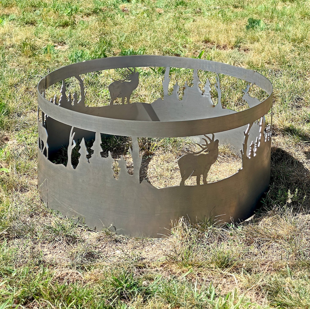 Elk Fire Pit Ring, Elk Scene Trees, Steel Fire Pit, Campfire Ring ...