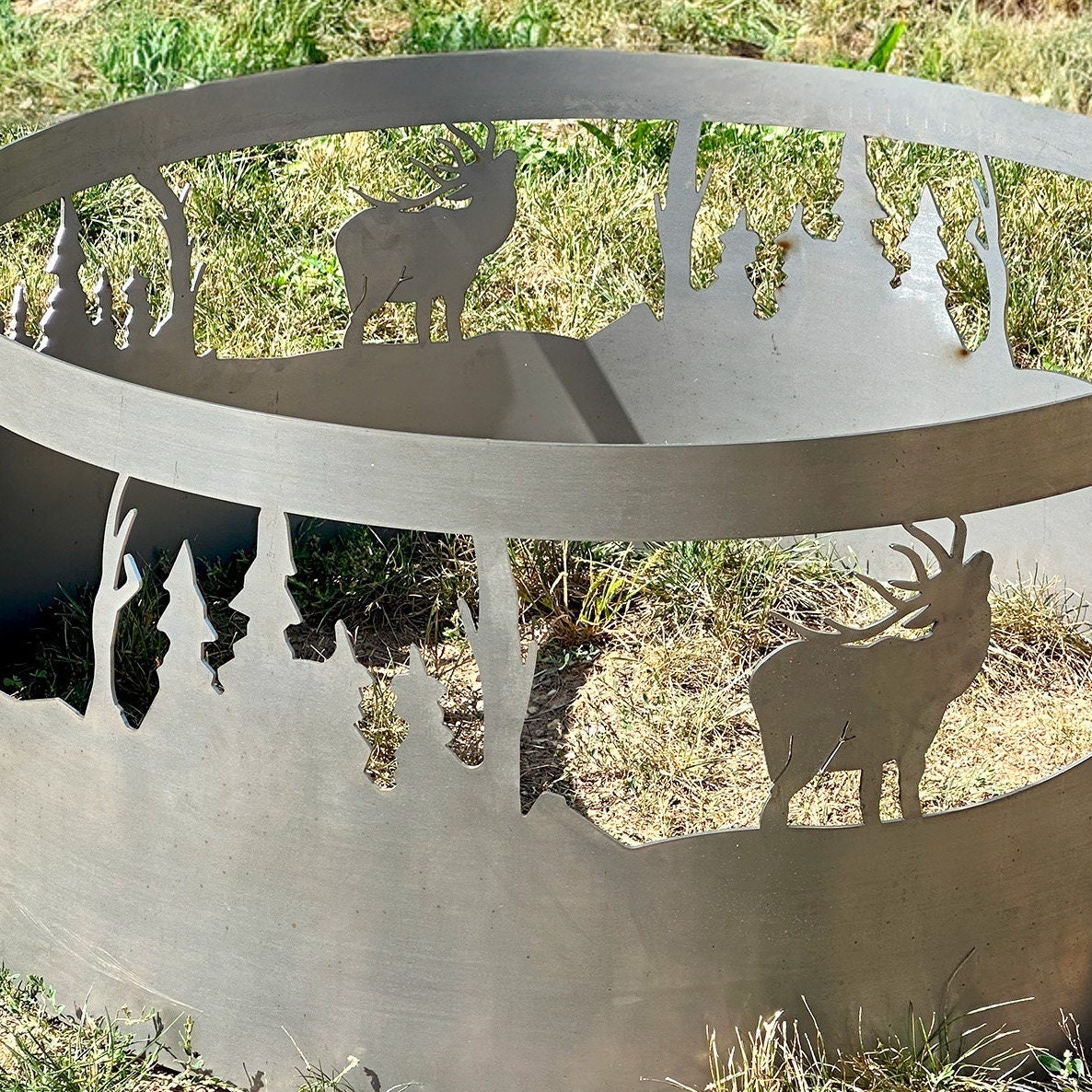 Elk Fire Pit Ring, Elk Scene Trees, Steel Fire Pit, Campfire Ring ...