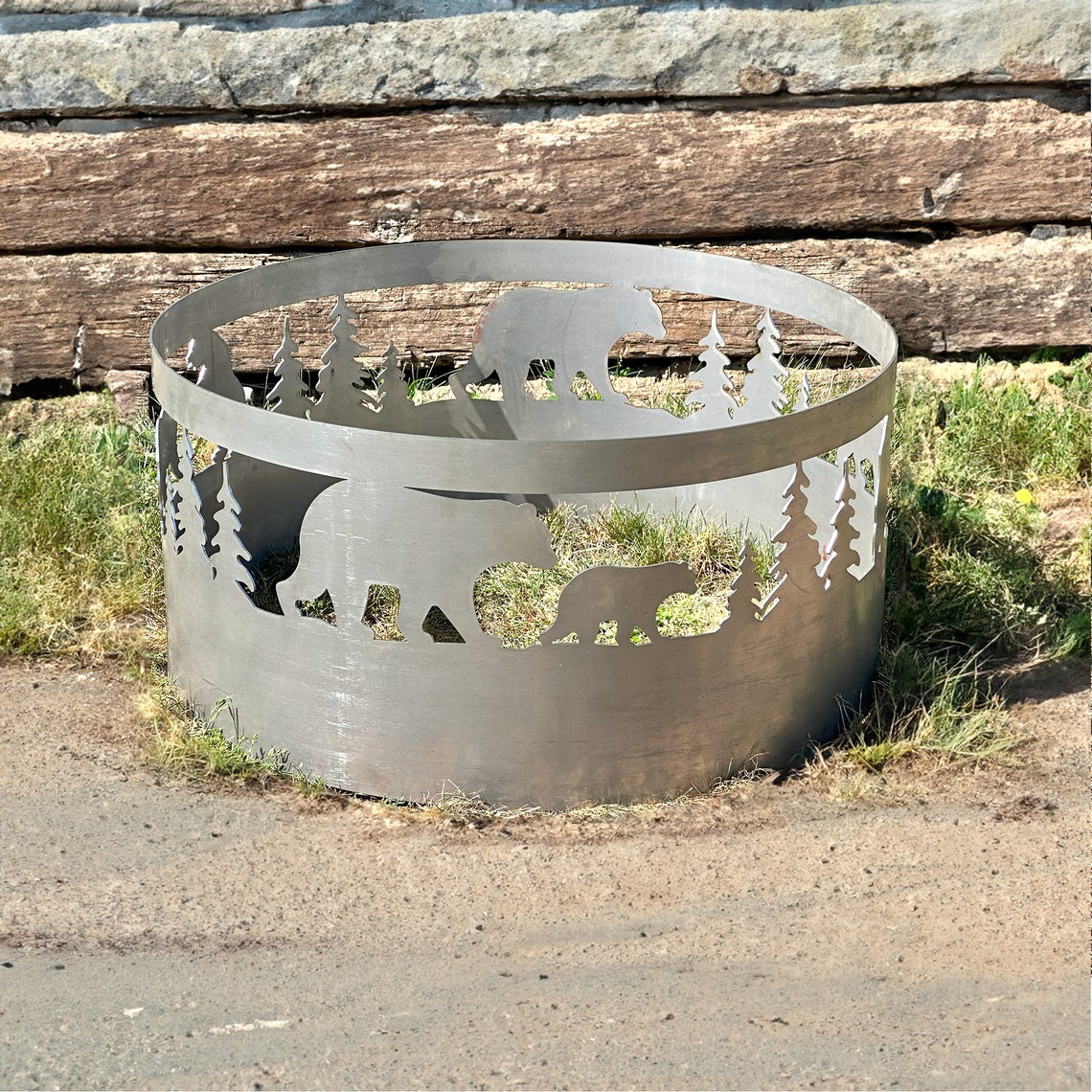 Black Bear Fire Pit Ring, Bear Trees, Steel Fire Pit, Campfire Ring ...