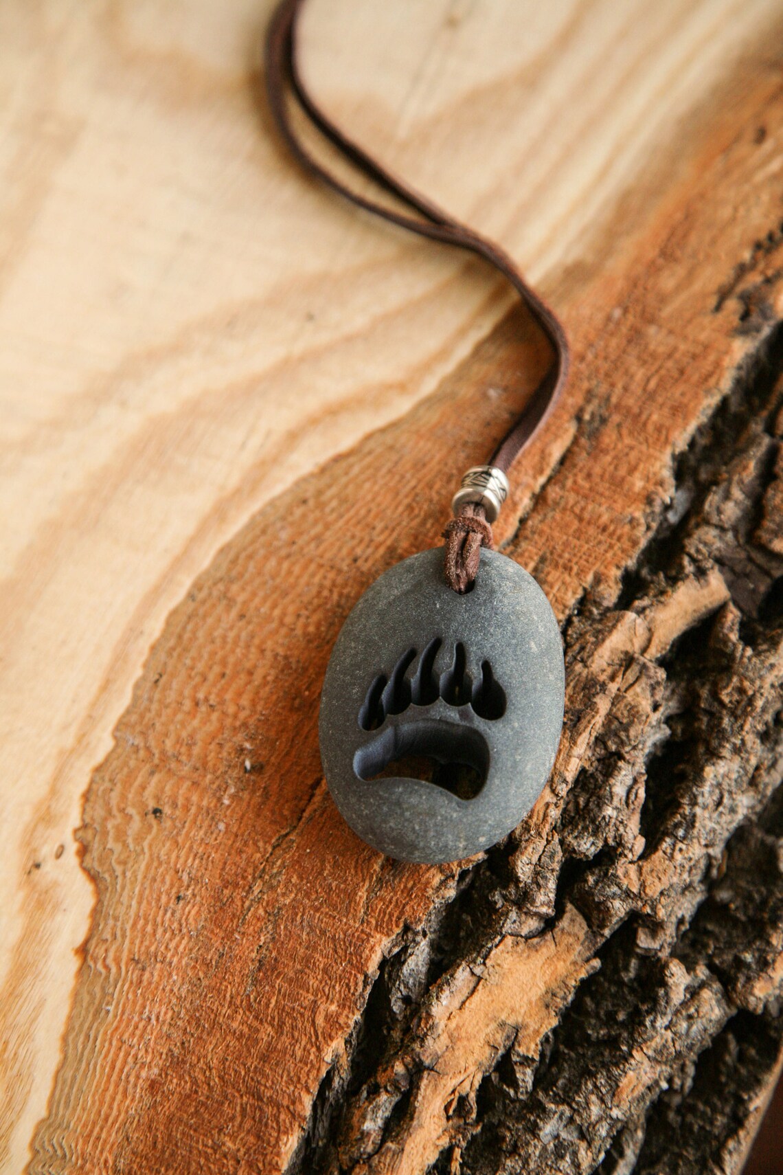 River Rock Necklace // Bear Claw // Beach Stone Jewelry // - Etsy