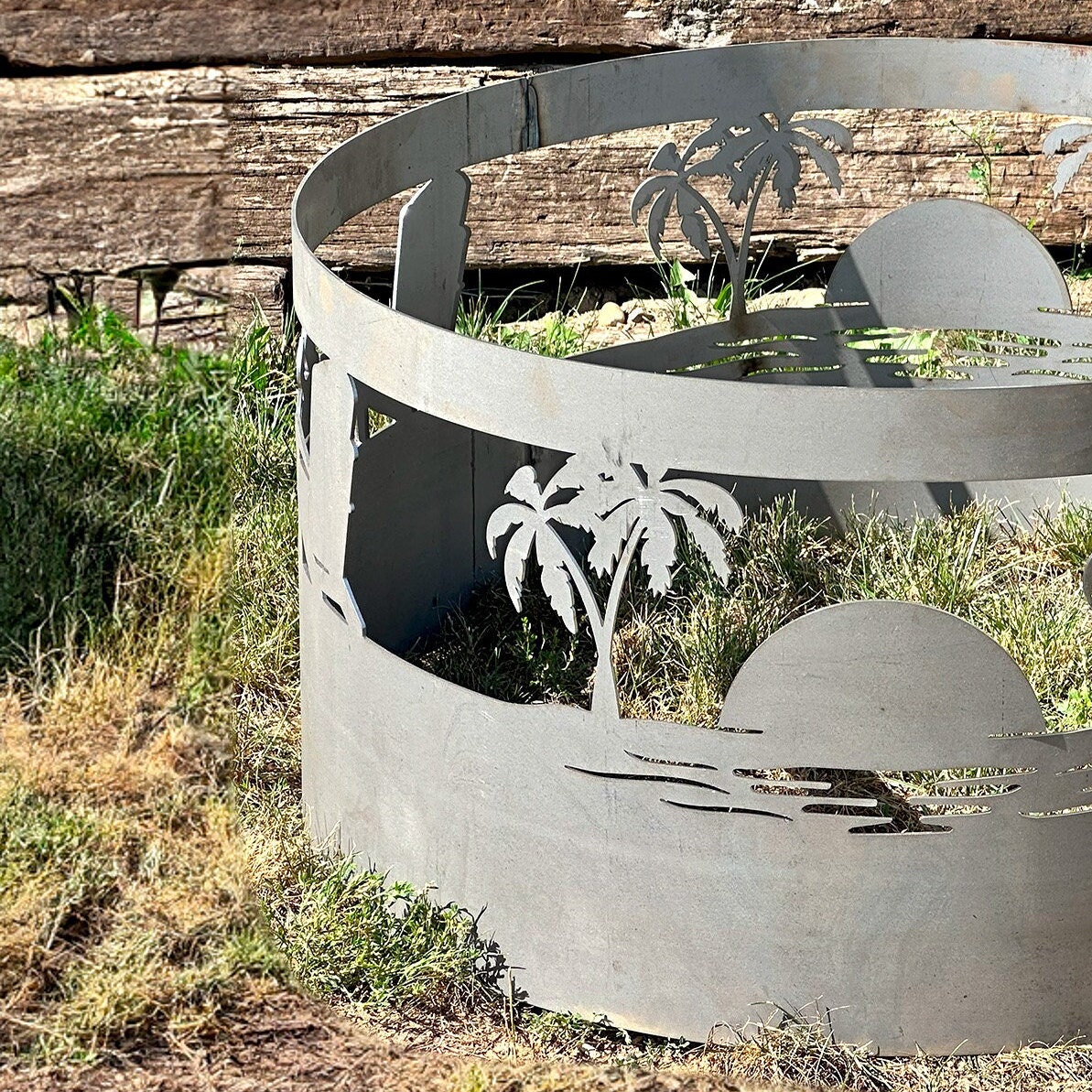 Beach Design Fire Pit Ring Palm Trees Sunset Steel Fire - Etsy