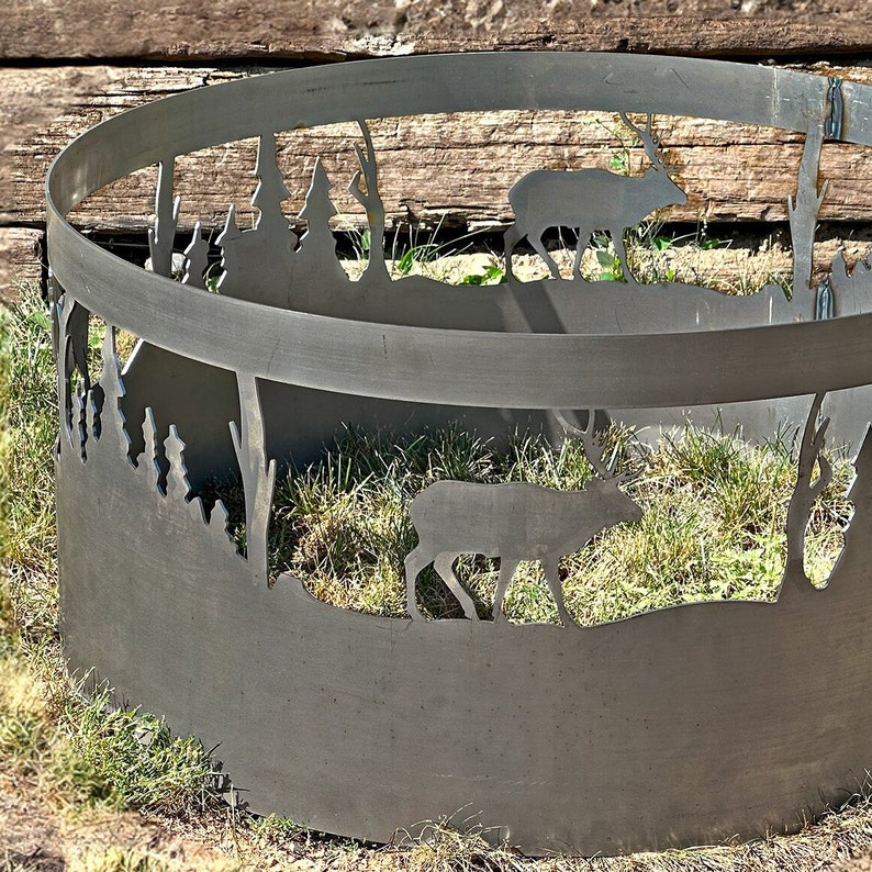 Deer Fire Pit Ring, Deer Scene Trees, Steel Fire Pit, Campfire Ring ...