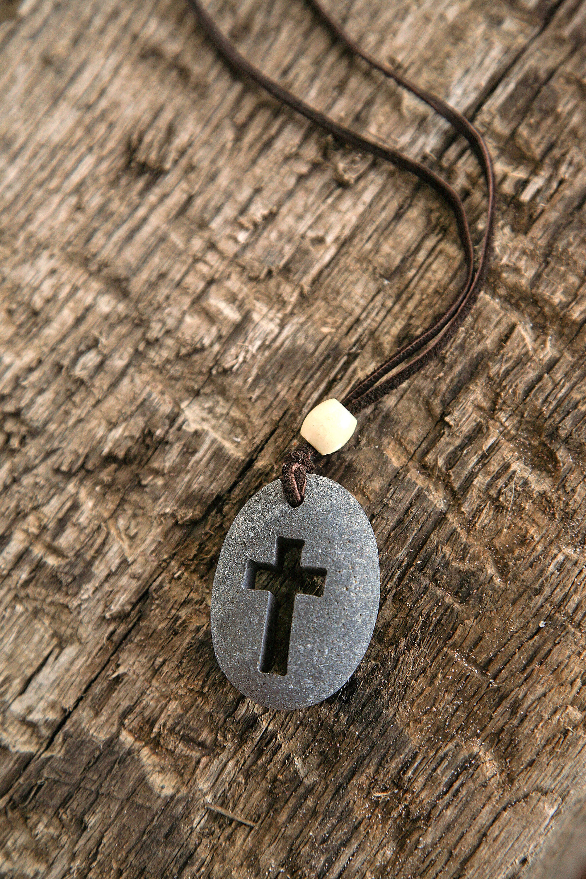 River Rock Cross Necklace // Beach Stone Jewelry // Carved River Rock ...
