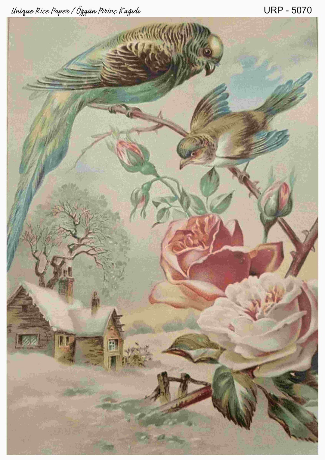 A3 Sticky Rice Paper for Decoupage: Birds & Roses Pattern - Etsy