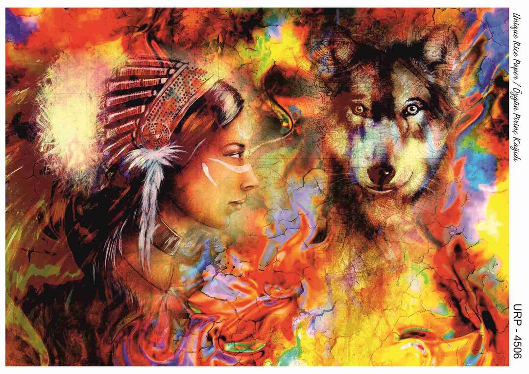 A3 Sticky Rice Decoupage Paper: Native American Wolf Design - Etsy