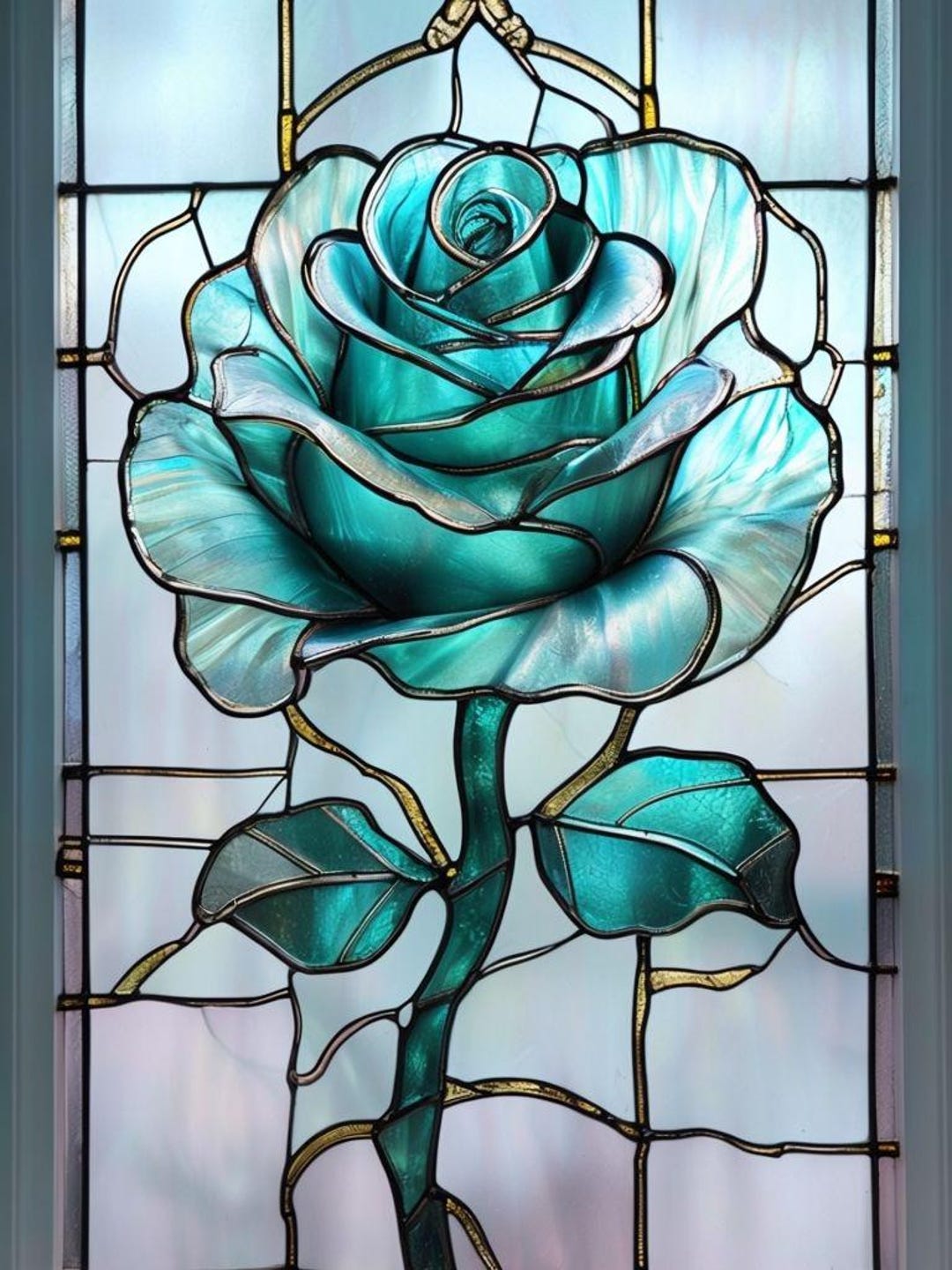 Blue Rose Stained Glass Art Pattern Decoupage Rice Paper | Big Size ...