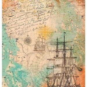 Marine Map Decoupage Paper: Sticky Rice Paper A3 - Etsy