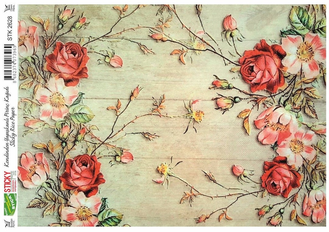 Floral Sticky Rice Paper for Decoupage: Large Mulberry Paper Sheet - Etsy